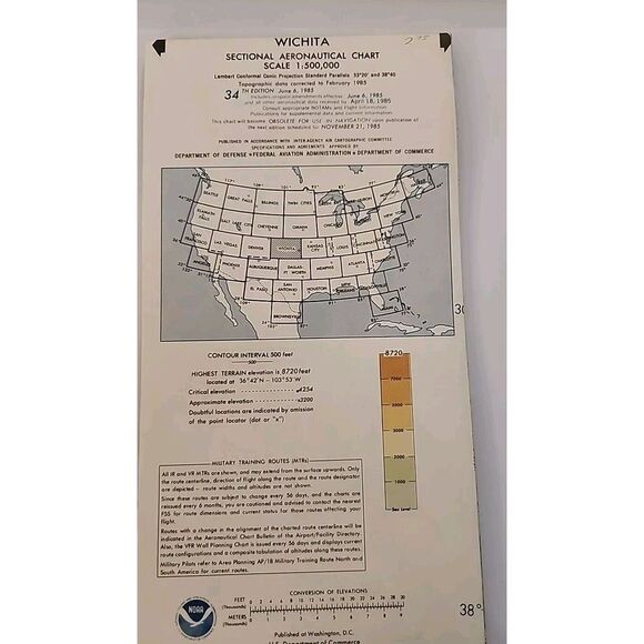 Wall Decor | Wichita Sectional Aeronautical Chart 1985 Map Wall Hanging ...
